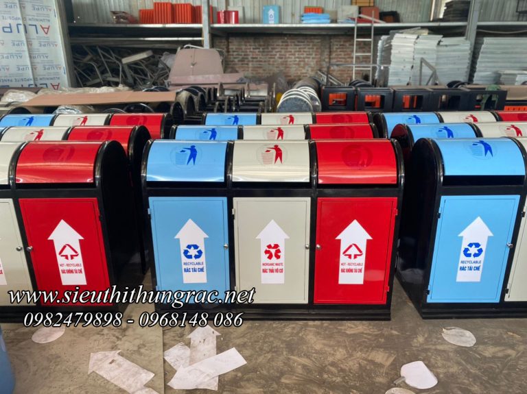 Thùng rác ba ngăn ngoài trời, Thùng sơn tĩnh điện, sản xuất theo màu